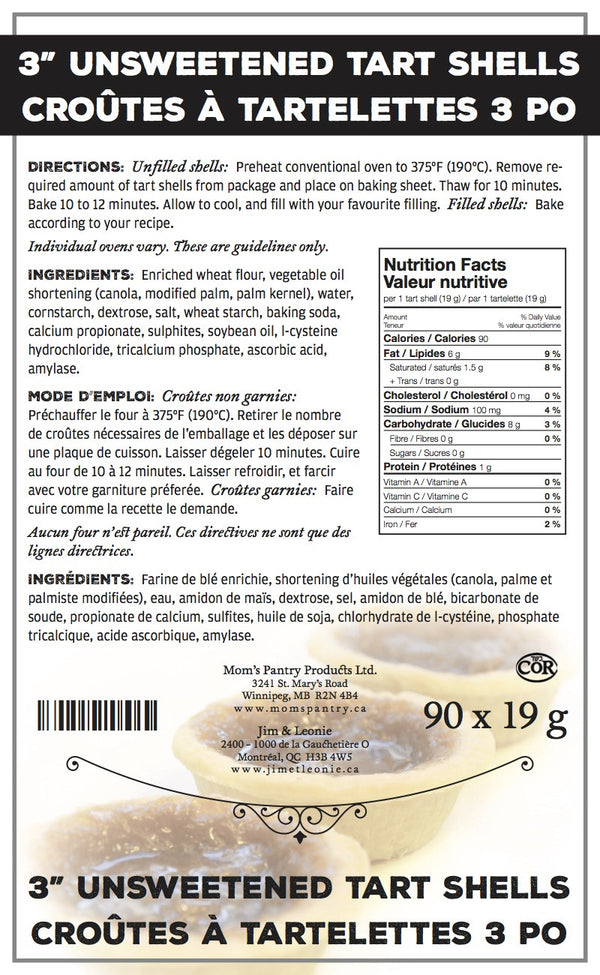 3" Regular Tart Shells (90 x 19 g) - Mom's Pantry